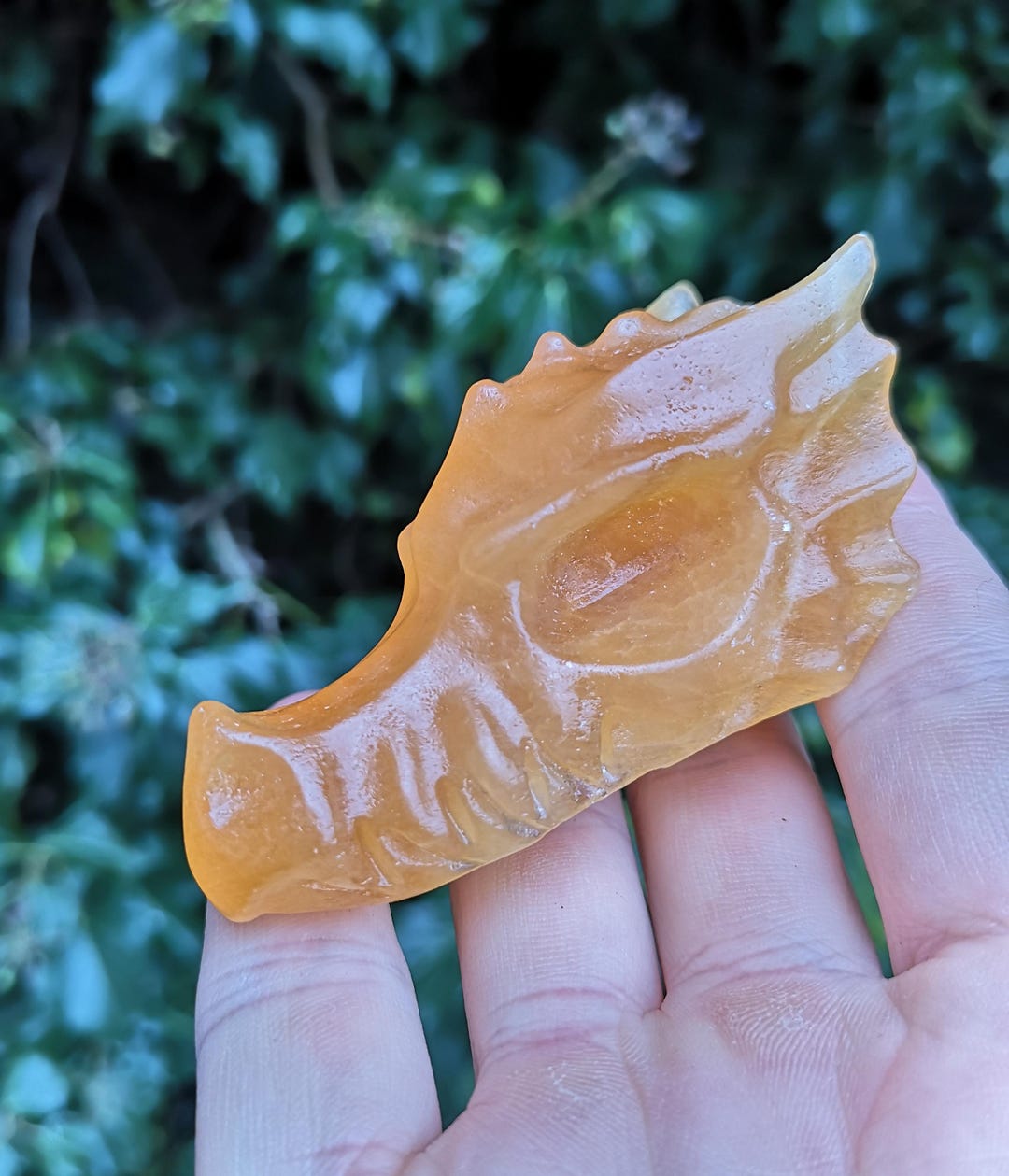Orange Calcite Dragons Head Carving - Yellow Calcite Carved Dragon Head ...