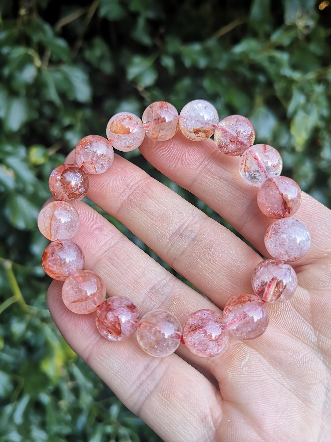 Fire Quartz Bracelet - Hematoid Quartz Crystal Large 11-12mm Bead ...