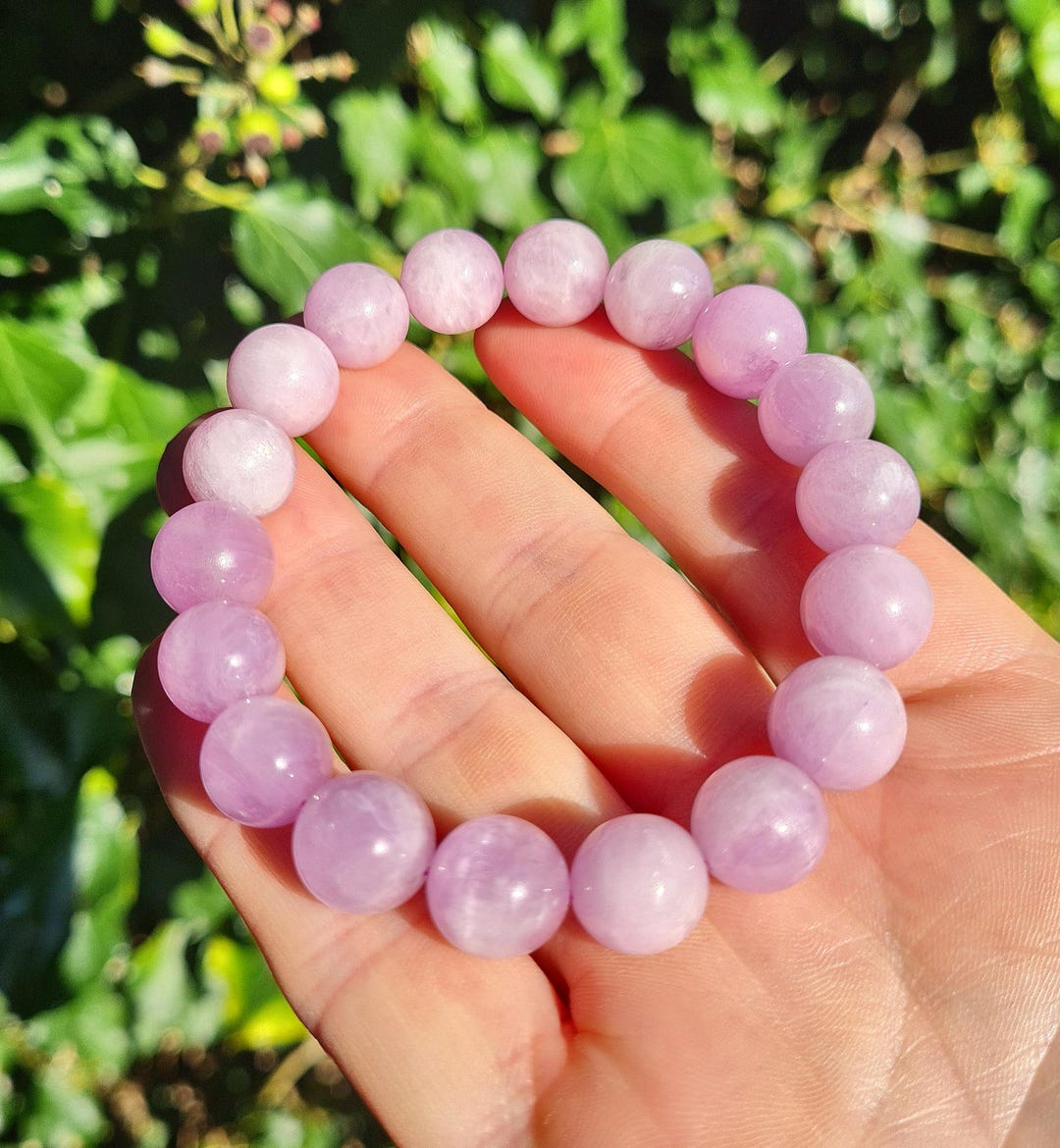 Pink Kunzite Bracelet - Kunzite Crystal Bracelet - Large 12mm Kunzite ...
