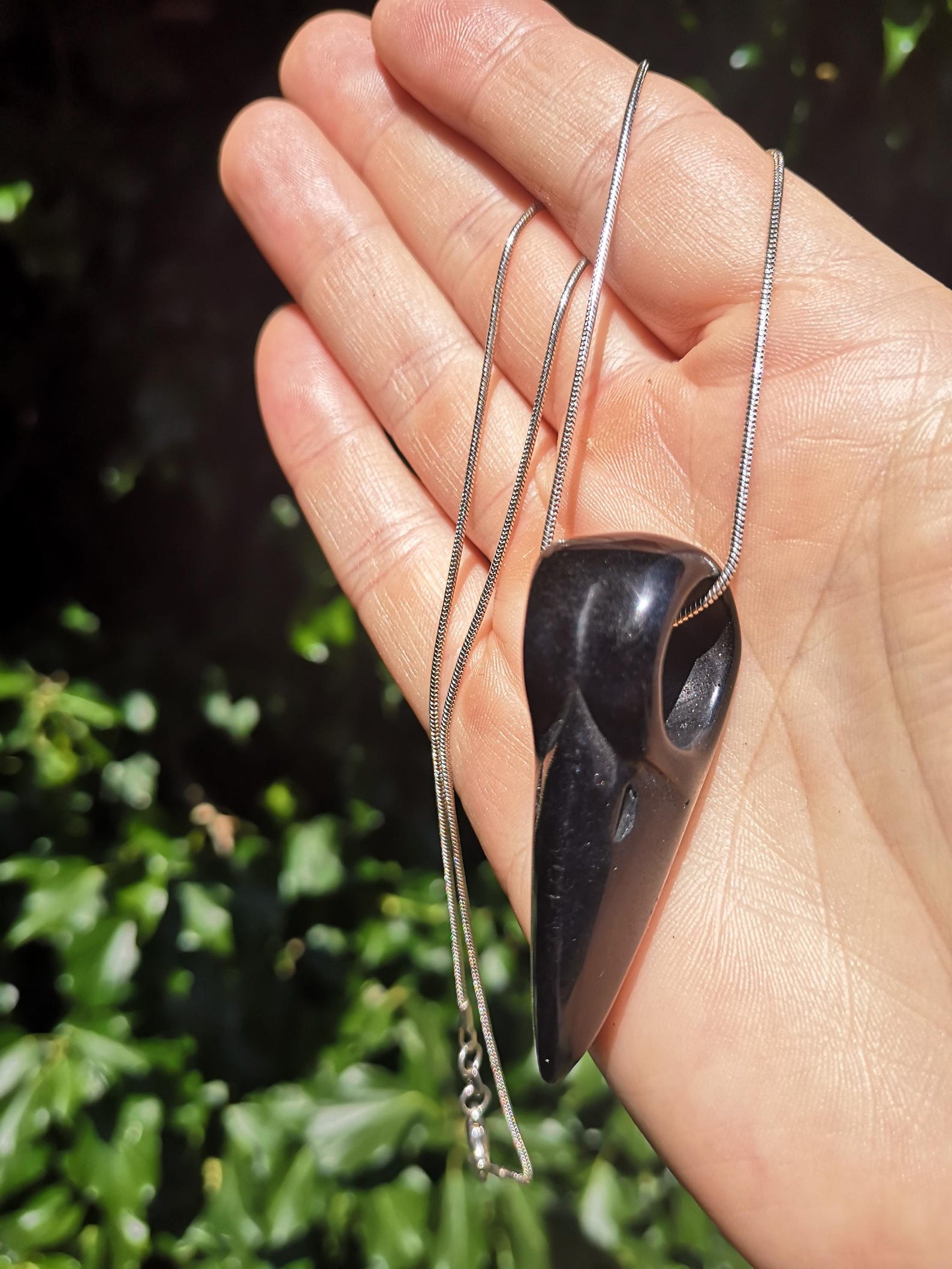 Black Obsidian Raven Skull Pendant matt Black Obsidian Carved Crow ...