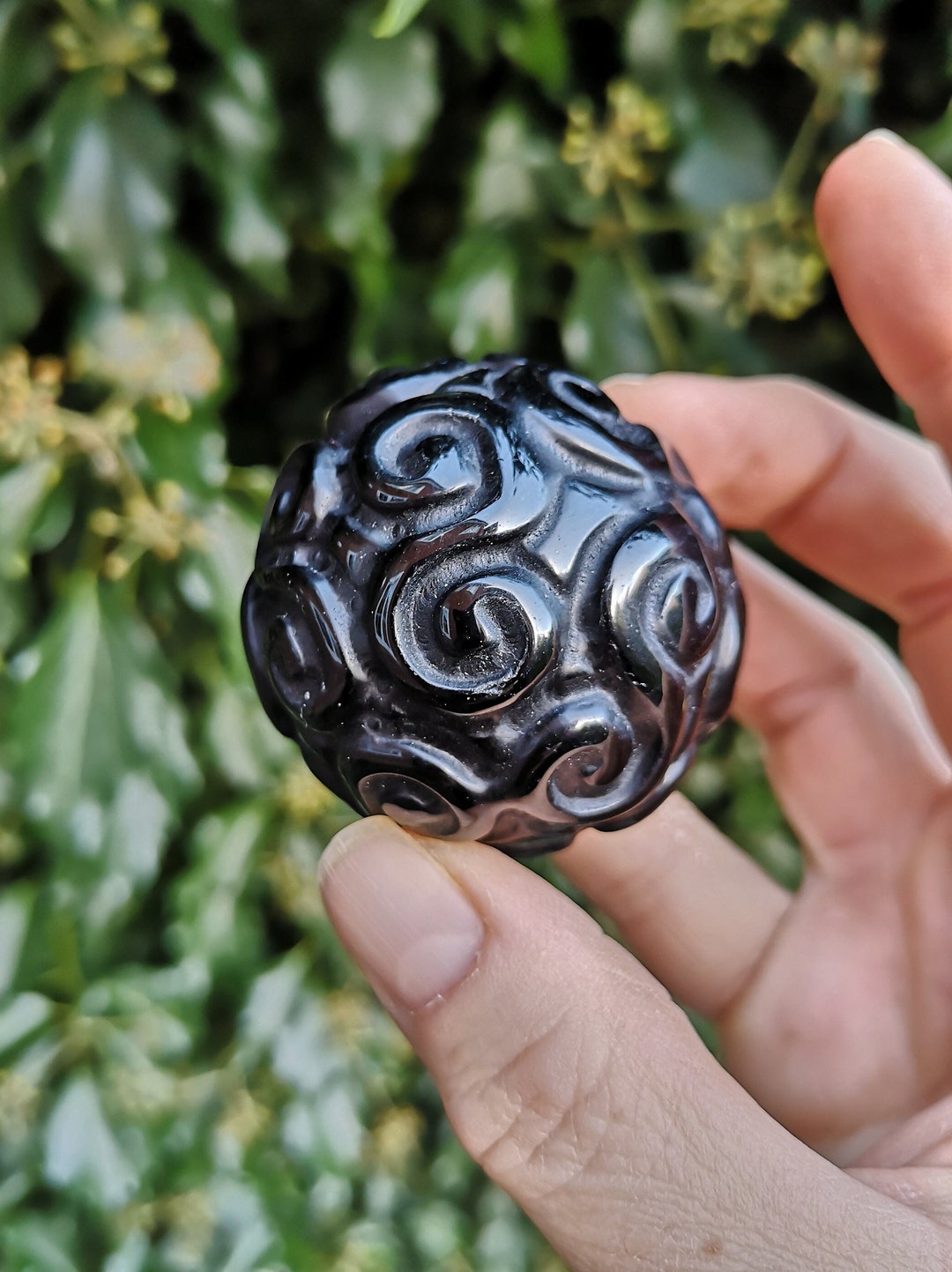 Stunning Scroll Carved Black Obsidian Sphere 136g High - Etsy