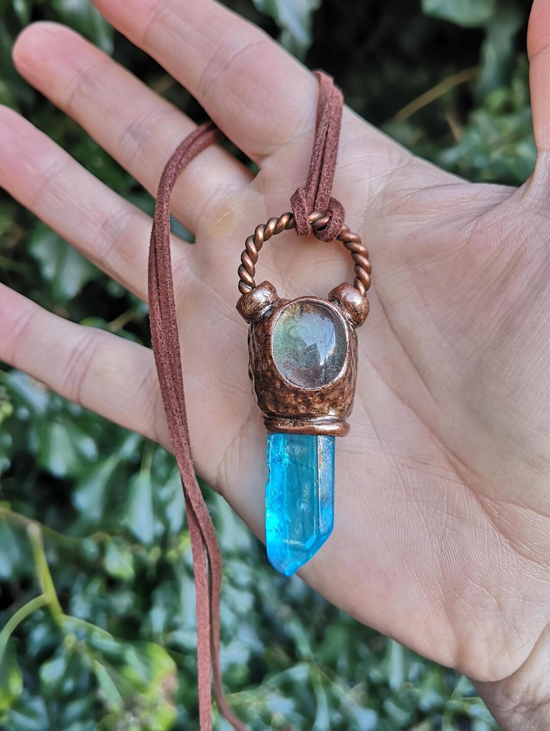 Aqua Aura Quartz & Fluorite Talisman - Poly Clay Handmade Crystal ...