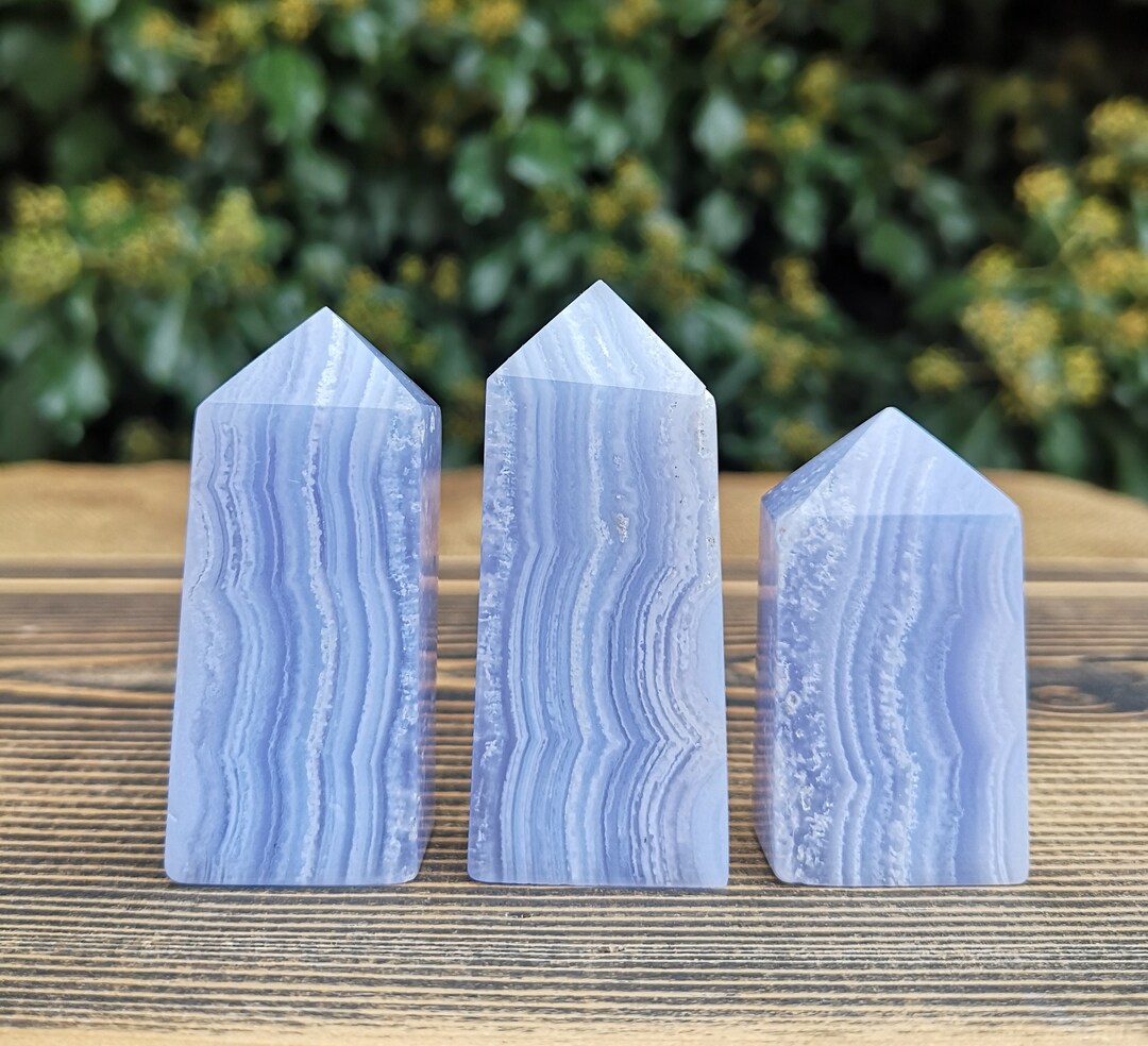 Blue Lace Agate Tower - Banded Blue Chalcedony Crystal Tower - 45g Rare ...