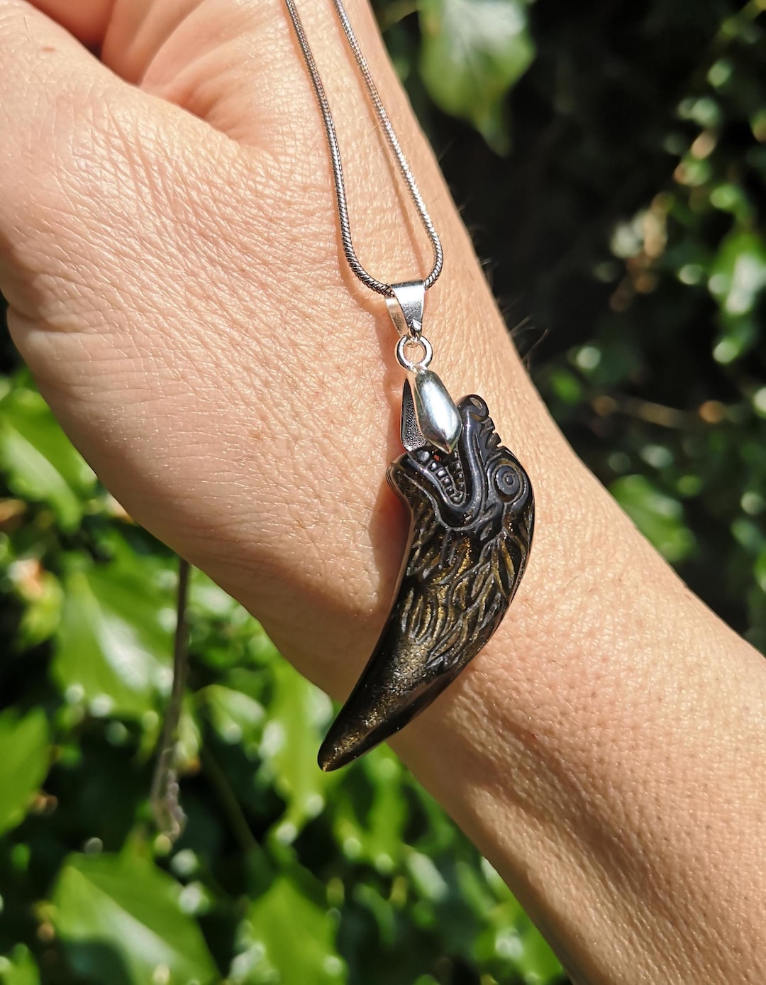 Gold Sheen Obsidian Crystal Wolf Head Claw Necklace - Golden Obsidian ...