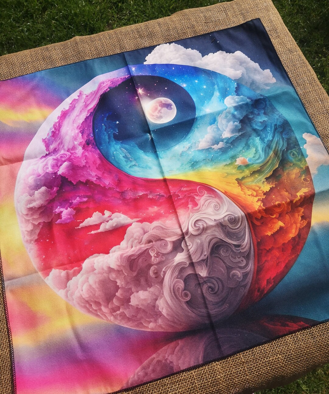 Rainbow Yin Yang Altar Cloth - Brightly Coloured Moon & Clouds Theme ...