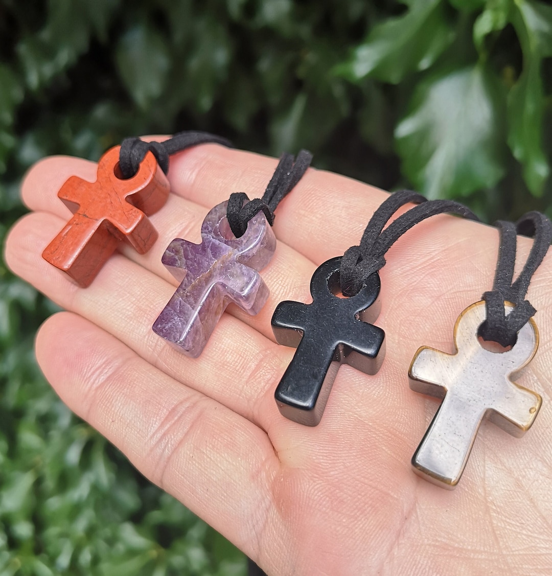 Red Jasper Ankh - Tigers Eye Key of Life Symbol- Black Obsidian Cross ...