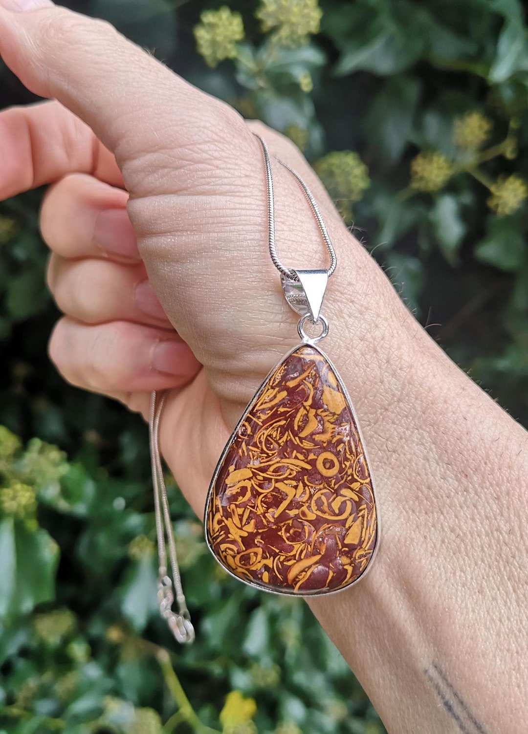 Miriam Stone Pendant + Silver - Calligraphy Stone Necklace - Tear Drop ...