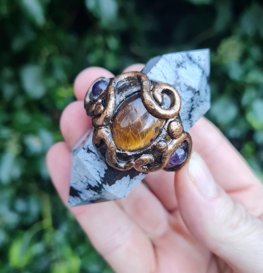 Snowflake Obsidian Wand - Rare Handmade Snow Obsidian Wand With Tigers ...