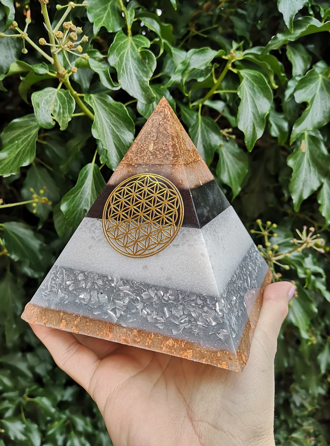 Handmade Large Quartz Orgonite Pyramid Large Quartz & Tourmaline Orgone ...
