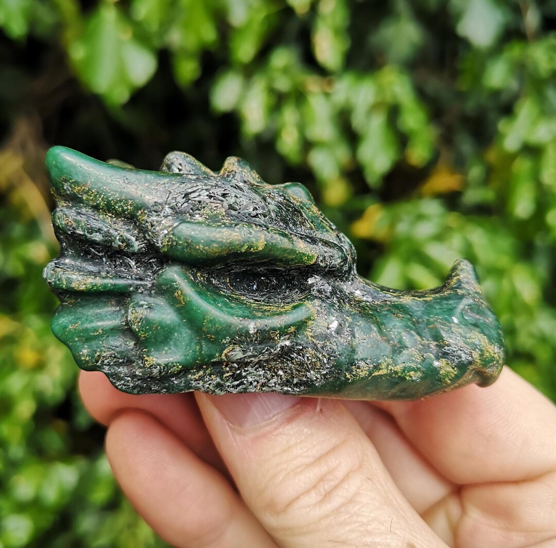 Diopside Dragons Head 83g - Rare Green Diopside Carved Dragon Head 2 1/ ...