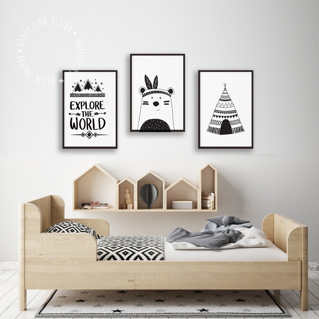 Tribal Art Set of 3 Digital Printables, Boho Nursery Wall Art - Etsy