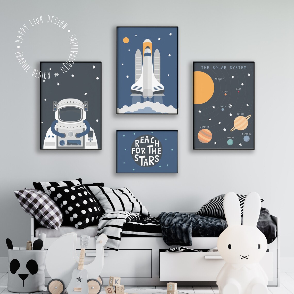 Set of 4 Space Rocket Prints for Nursery Space Decor | Etsy