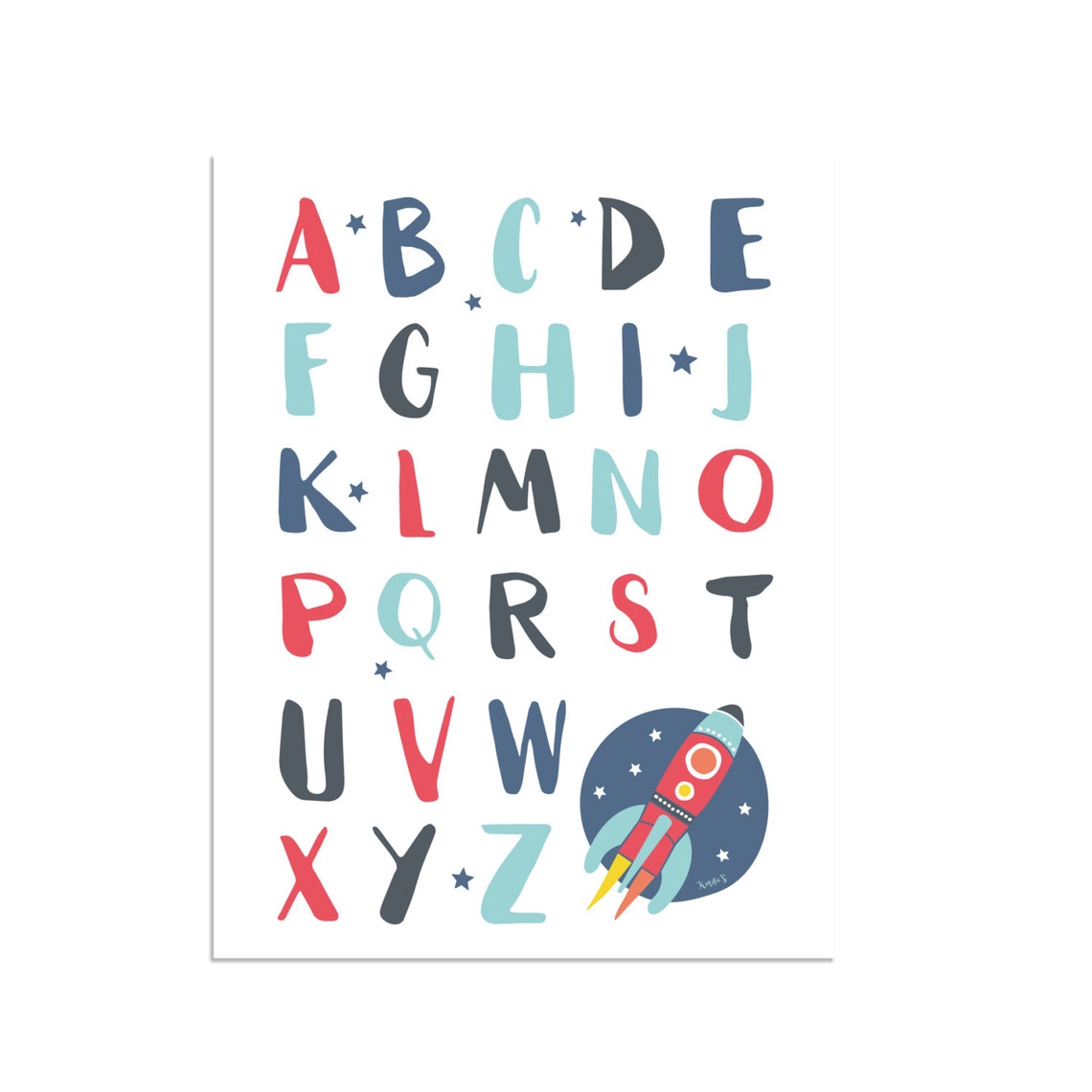 Space Rocket Alphabet Poster Educational Print Illustrated - Etsy