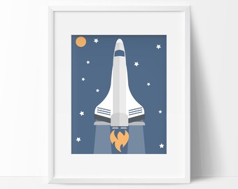 Outer Space Art Spaceship Printable Wall Art Kid's - Etsy