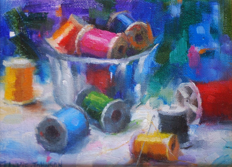 Still Life Original Oil Painting. Tread Spools in Glass Bowl. - Etsy