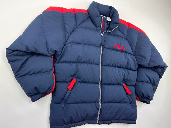 FILA jacket, blue, vintage puffer jacket, duck down, … - Gem
