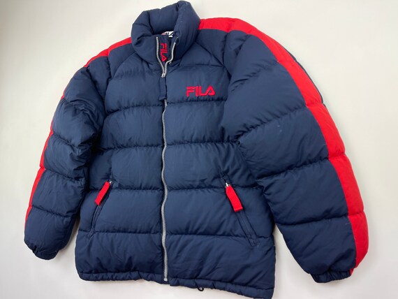 FILA jacket, blue, vintage puffer jacket, duck down, … - Gem