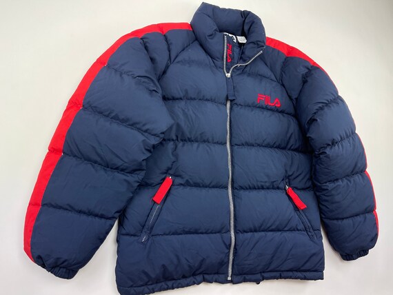 FILA jacket, blue, vintage puffer jacket, duck down, … - Gem