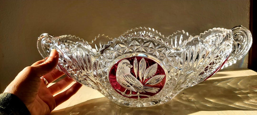 Hofbauer Lead Crystal Fruit Bowl Bird Motif - Etsy