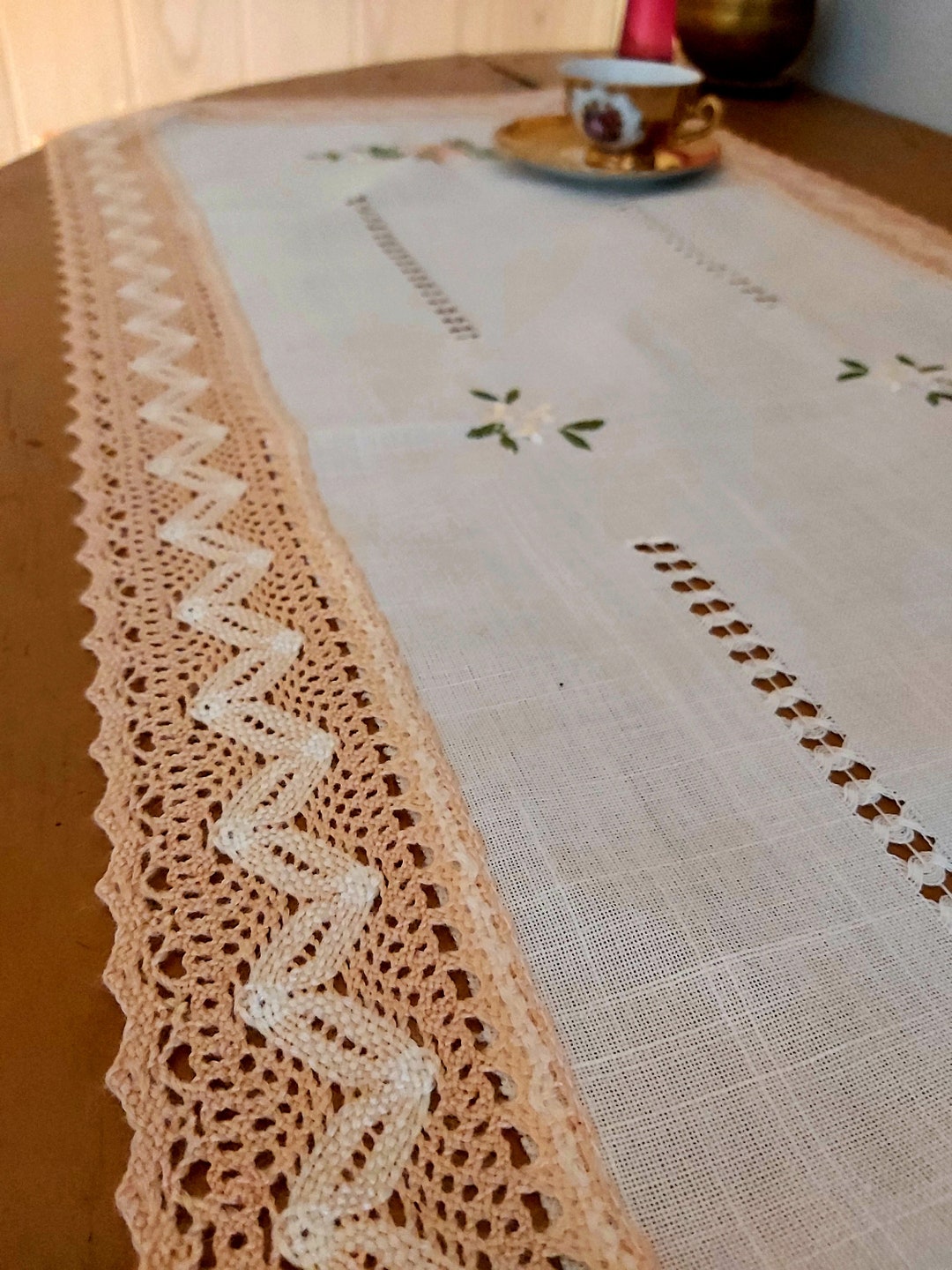 Vintage Table Runner Italian Embroidery Table Runnerwhite Cotton With ...