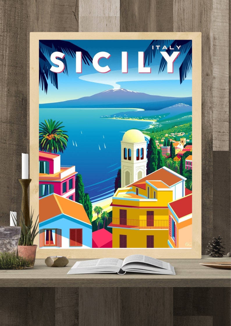 Sicily Vintage Travel Poster: Retro Italian Print (digital Download) - Etsy