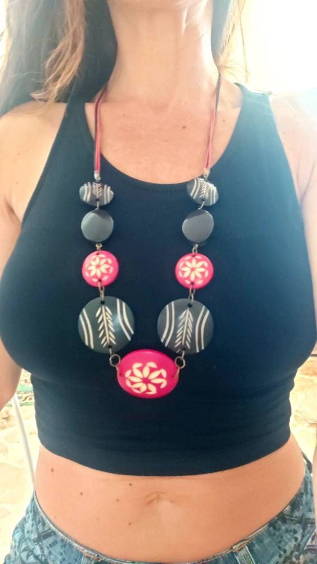 Vintage Ethnic Carvedfloral Motifwood Resin Pendantnecklace - Etsy