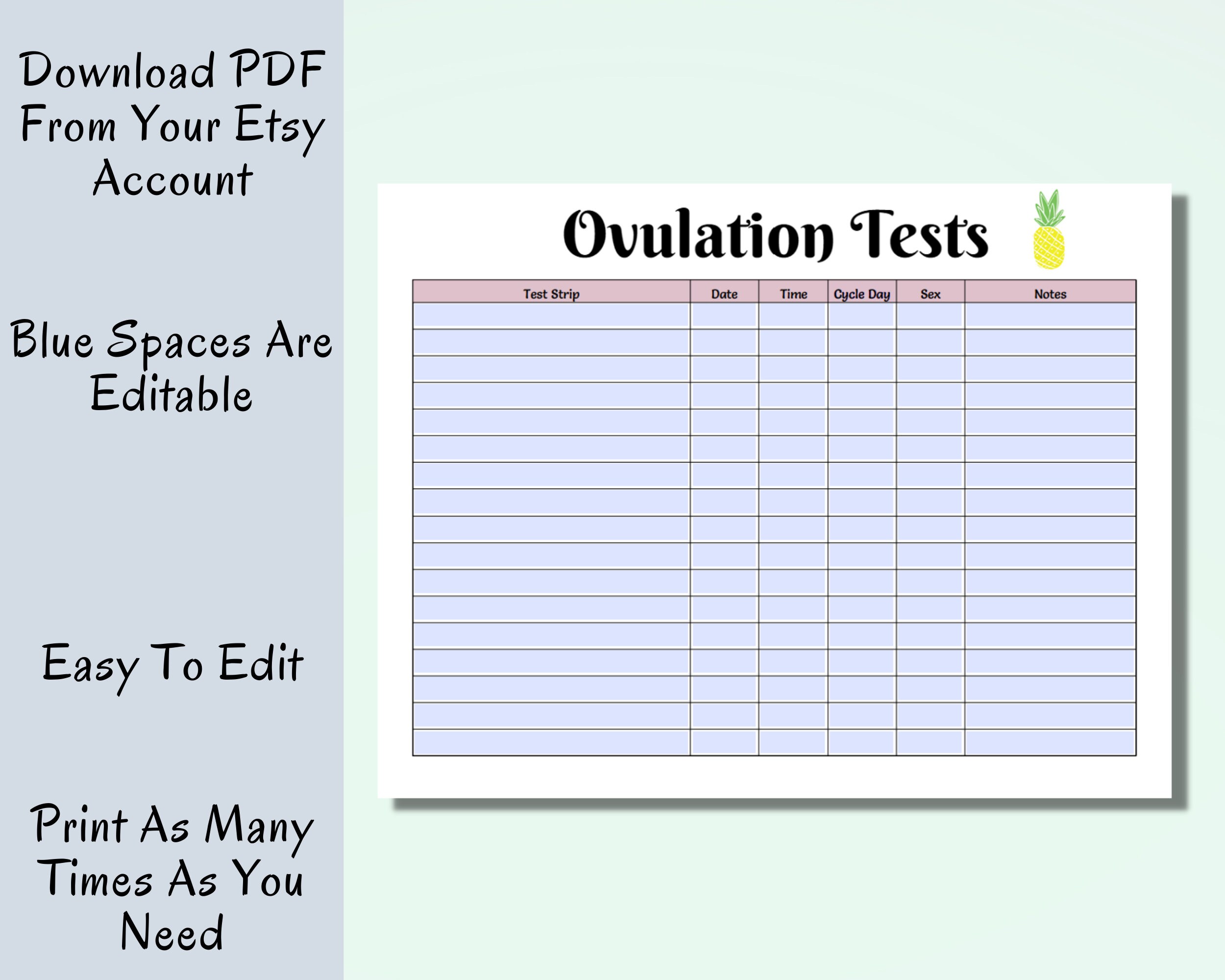 Printable Ovulation Test Tracker, Fillable PDF, Fertility Planner - Etsy
