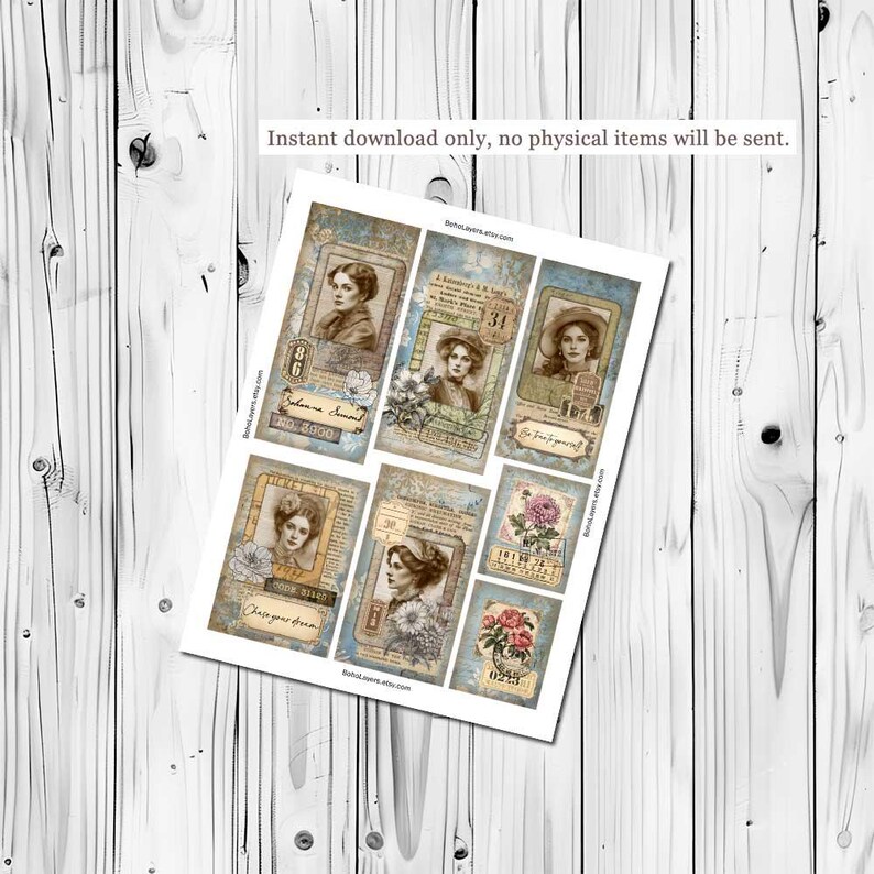 Victorian Lady Journaling Cards, Journal Card Printable, 7 Cards, 1 ...