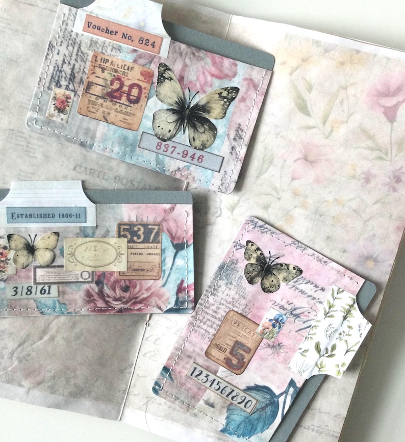 3 Junk Journal Pockets, Journalling Embellishments, Sewn Pockets, Junk Journal Envelopes, Set of ...