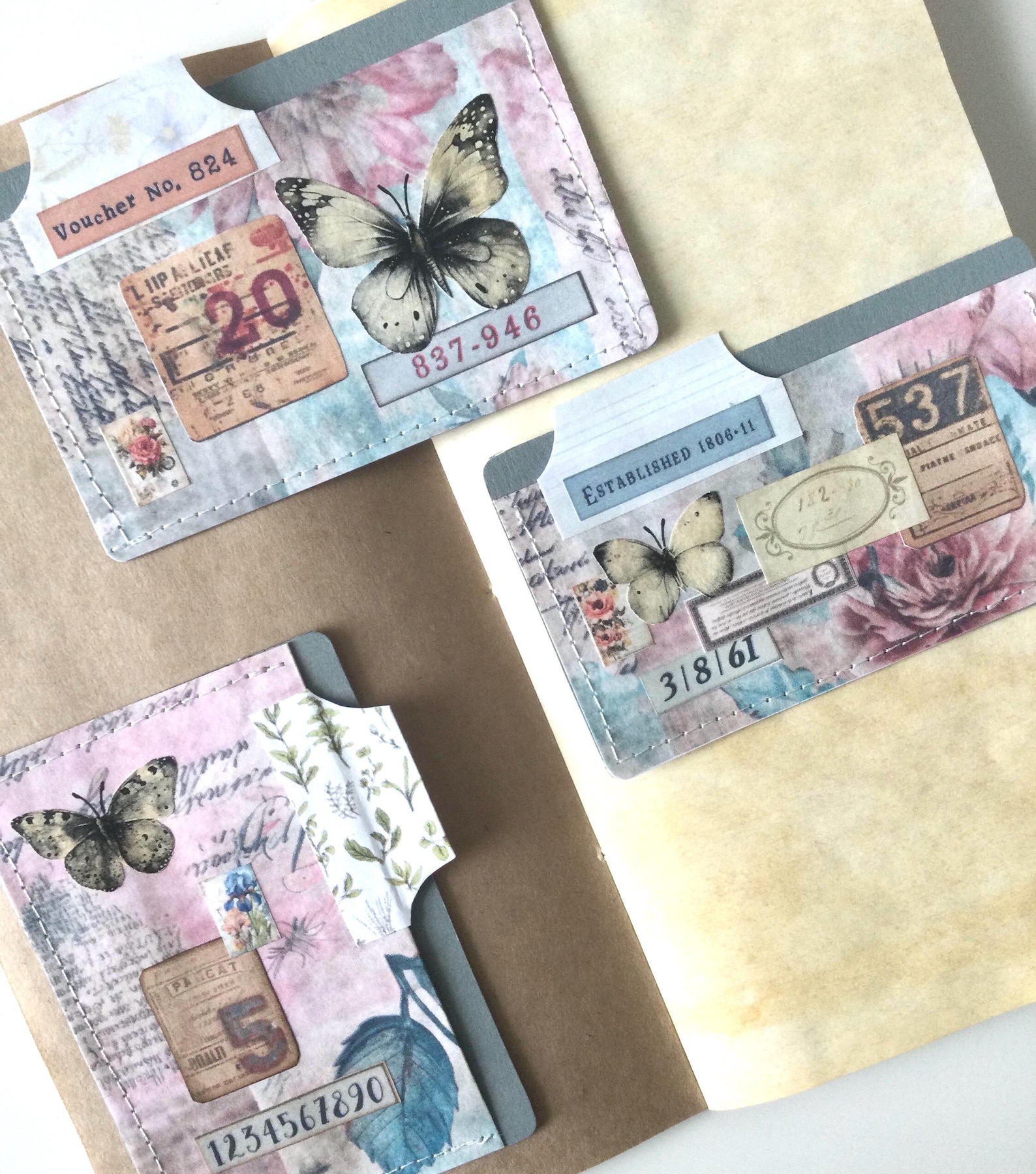3 Junk Journal Pockets, Journalling Embellishments, Sewn Pockets, Junk ...