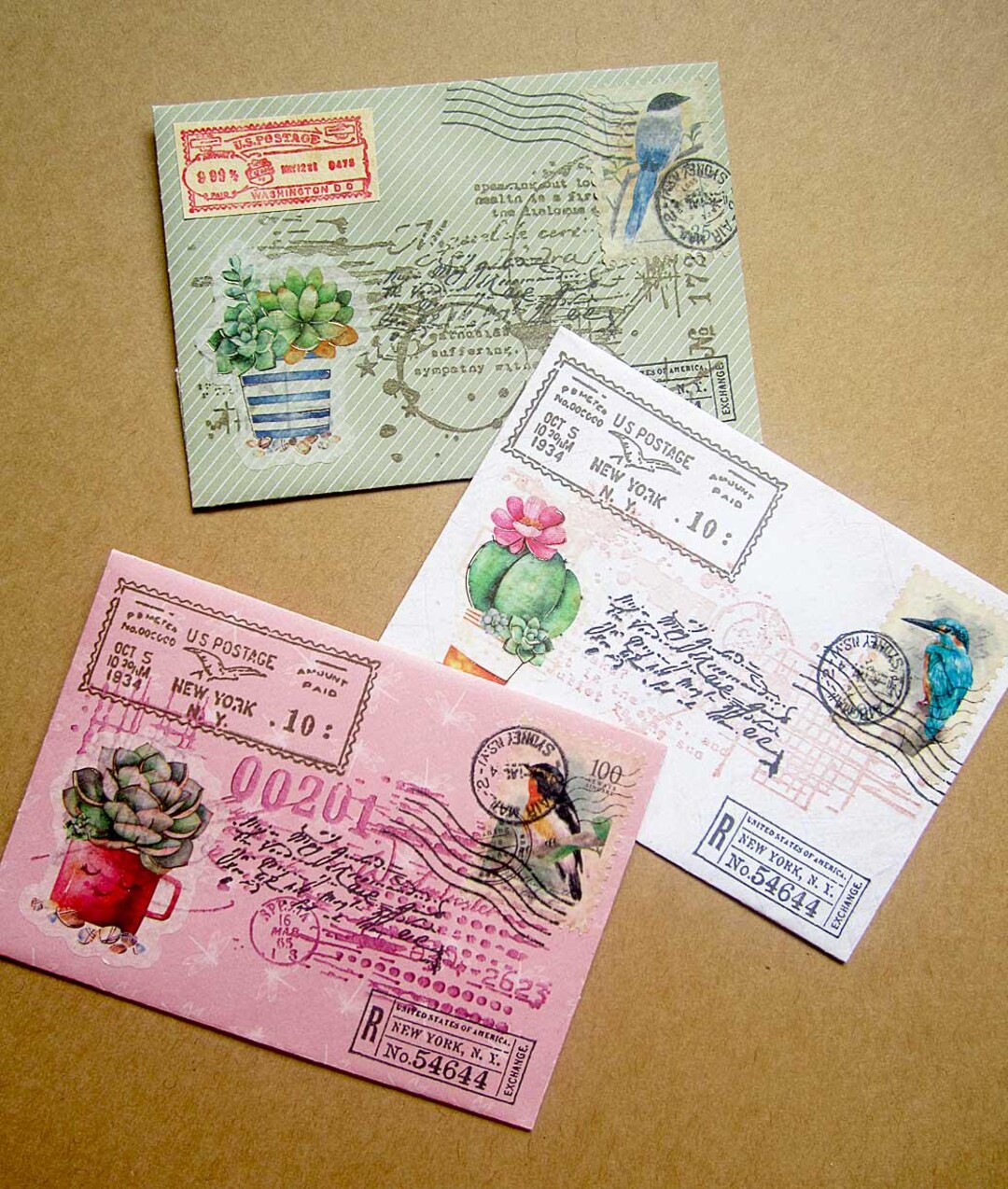 Botanical Bird Envelopes: Vintage-style Junk Journal Pockets - Set of 3 ...