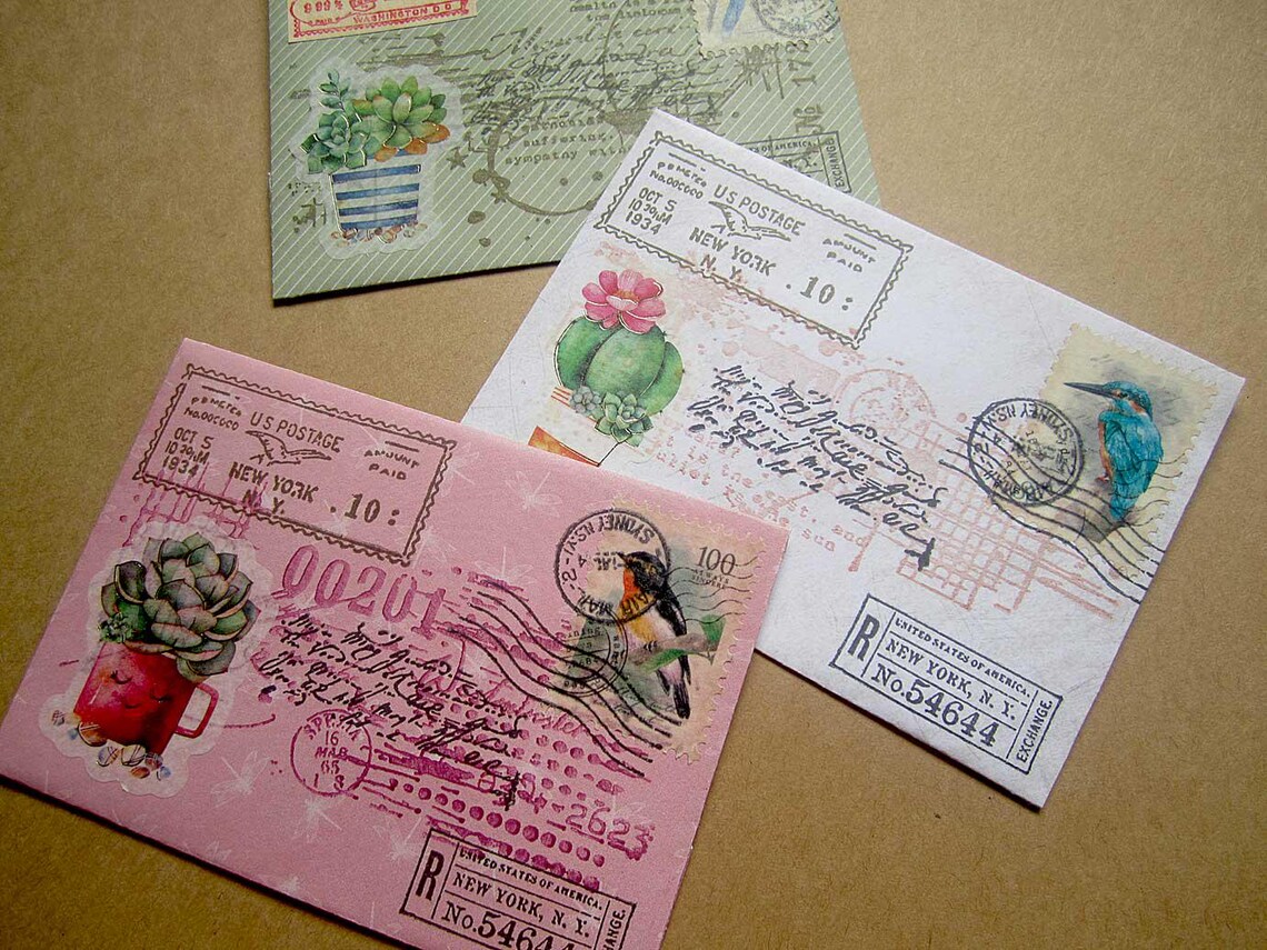 Botanical Bird Envelopes: Vintage-style Junk Journal Pockets - Set of 3 ...