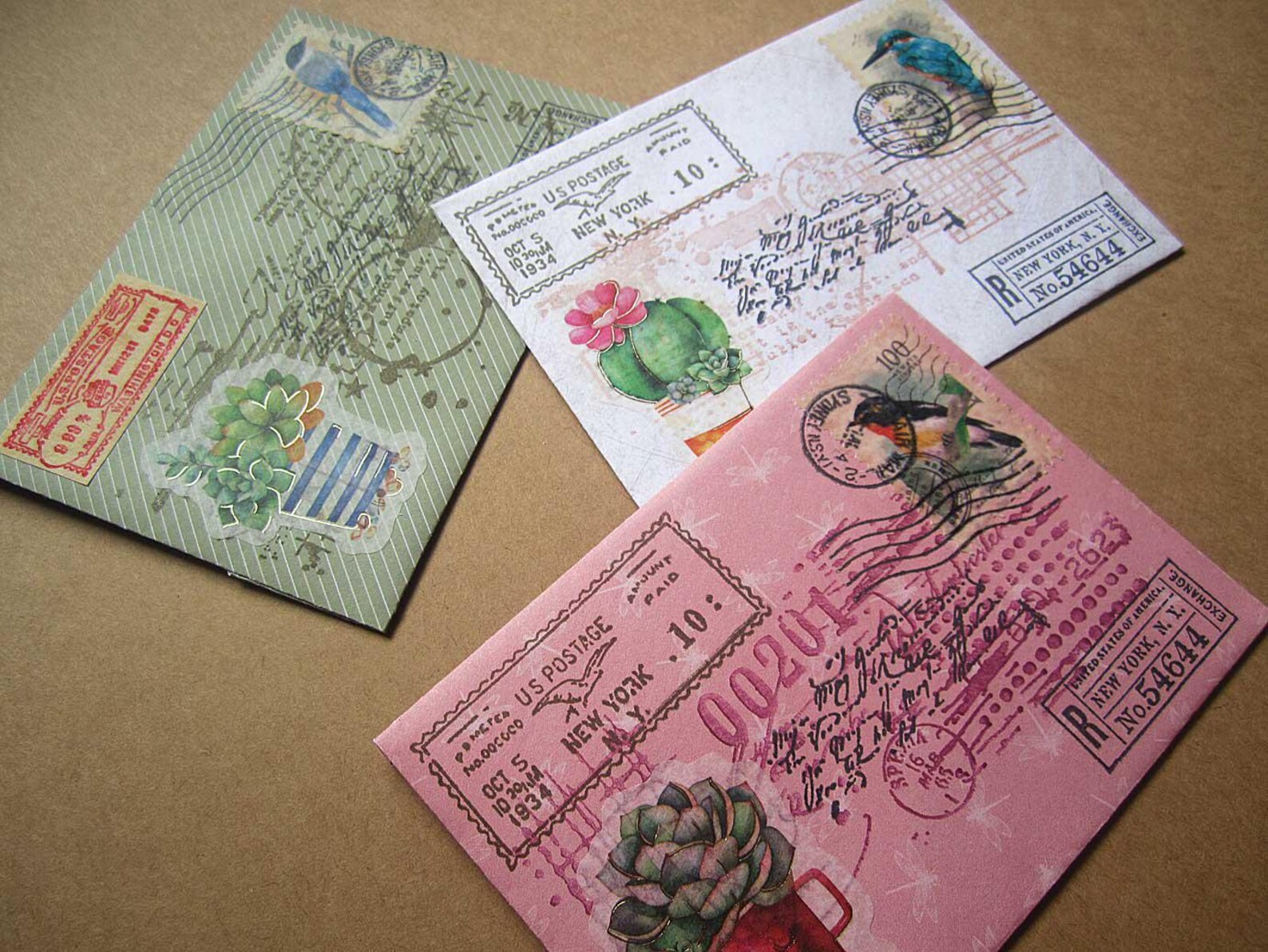 Botanical Bird Envelopes: Vintage-style Junk Journal Pockets - Set of 3 ...