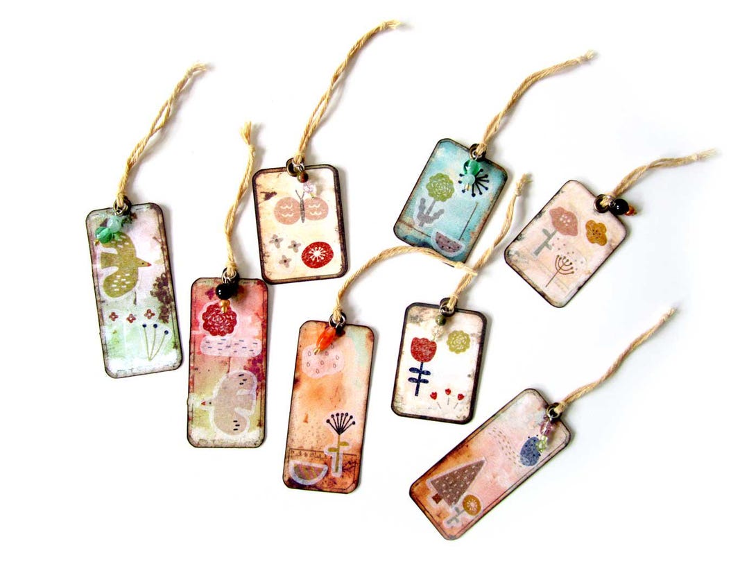 Mini Junk Journal Tags, Junk Journal Charms, Set of Eight, Scrapbook ...