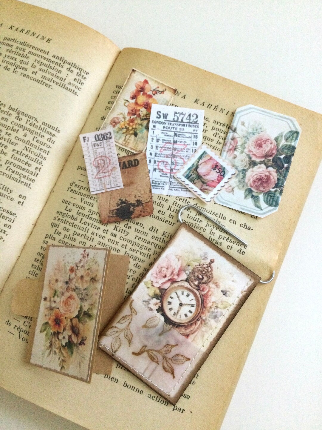 Junk Journal Bookmarks Loaded With Ephemera, Paper Clip Bookmarks for ...