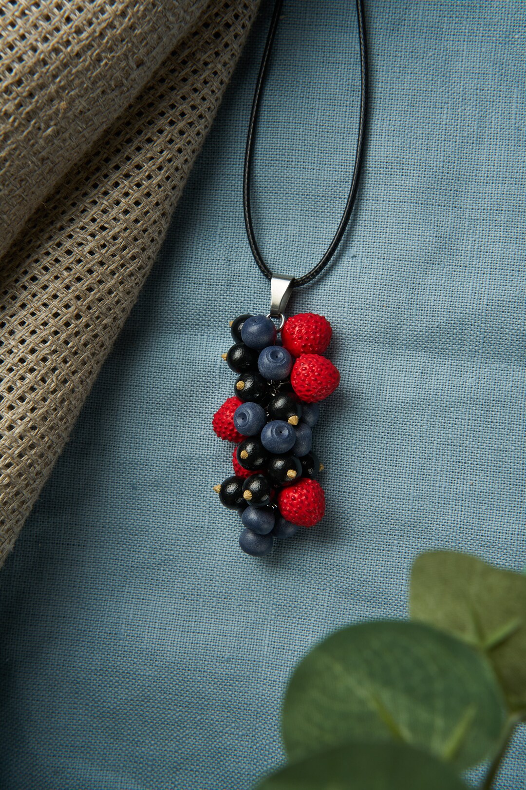 Polymer Clay Berry Pendant, Strawberry, Blueberry,blackcurrant,handmade ...