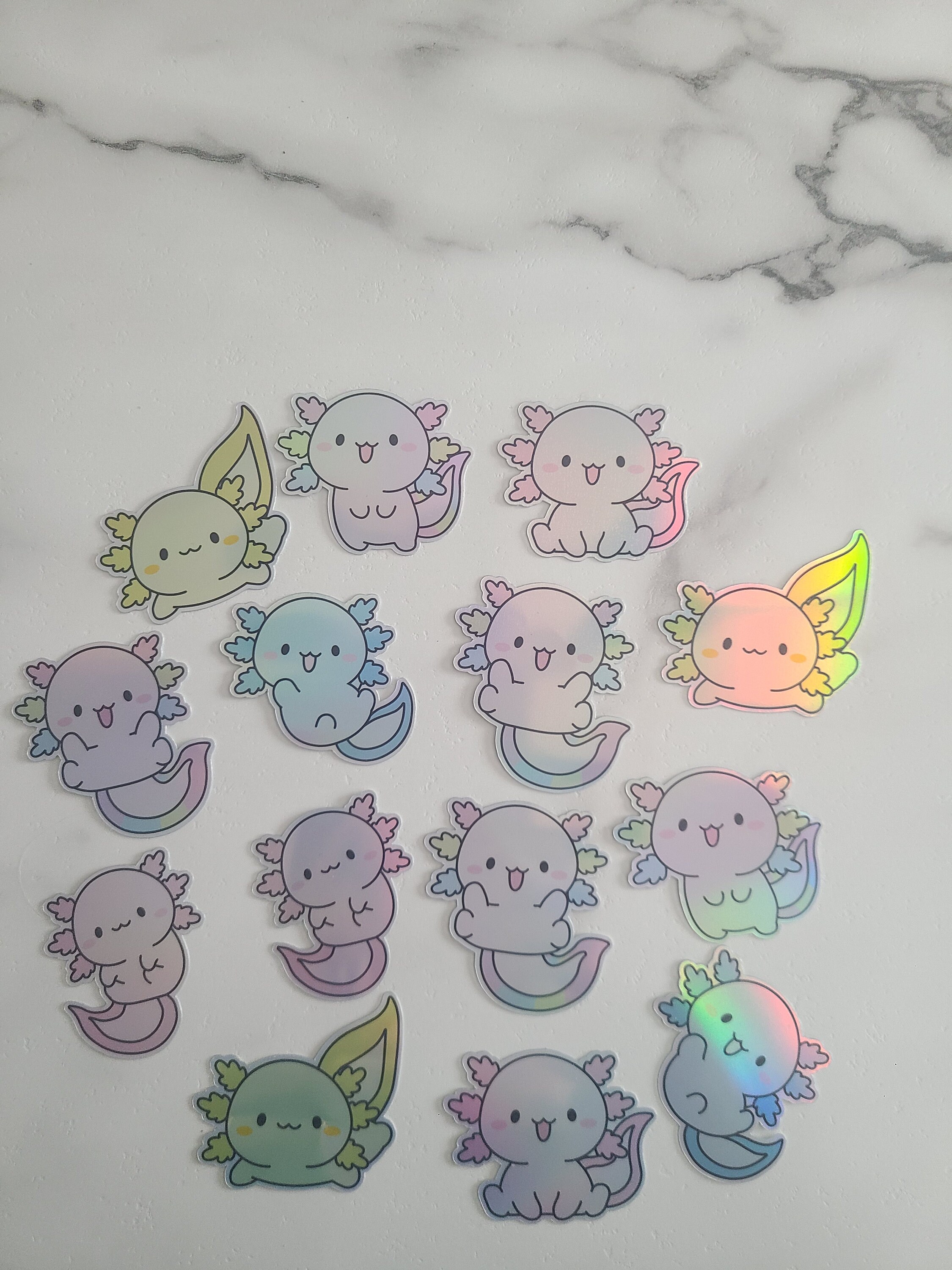 15 Cute Holographic Kawaii Axolotl Sticker Planner Sticker Axolotl ...