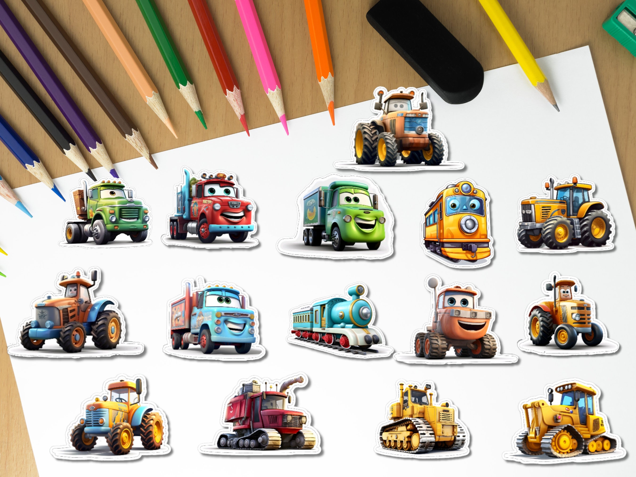 Set 15 Cute Work Vehicle Sticker Tractor Sticker Pack Decal - Etsy