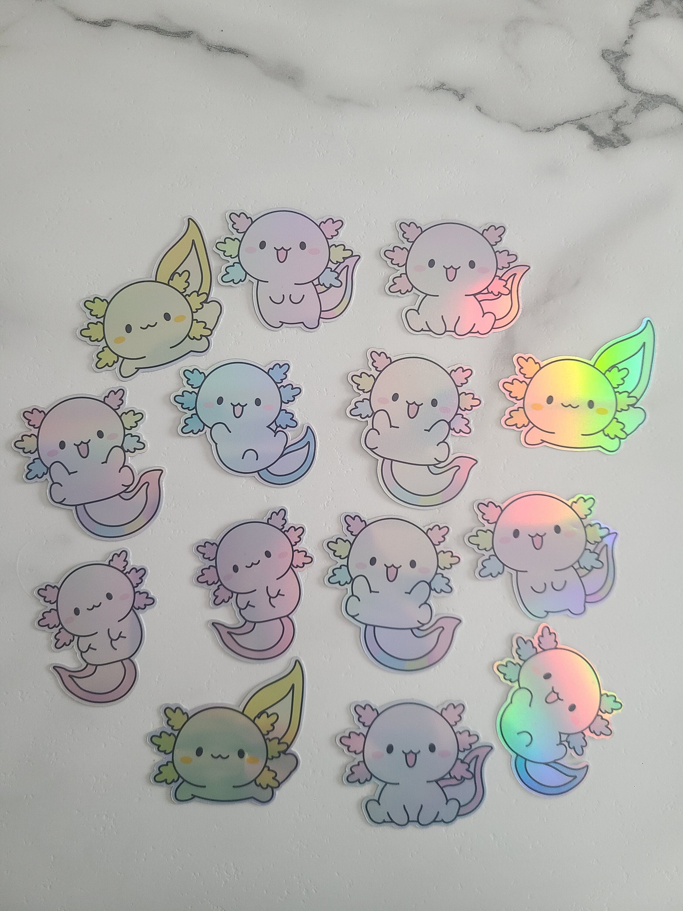 15 Cute Holographic Kawaii Axolotl Sticker Planner Sticker Axolotl ...