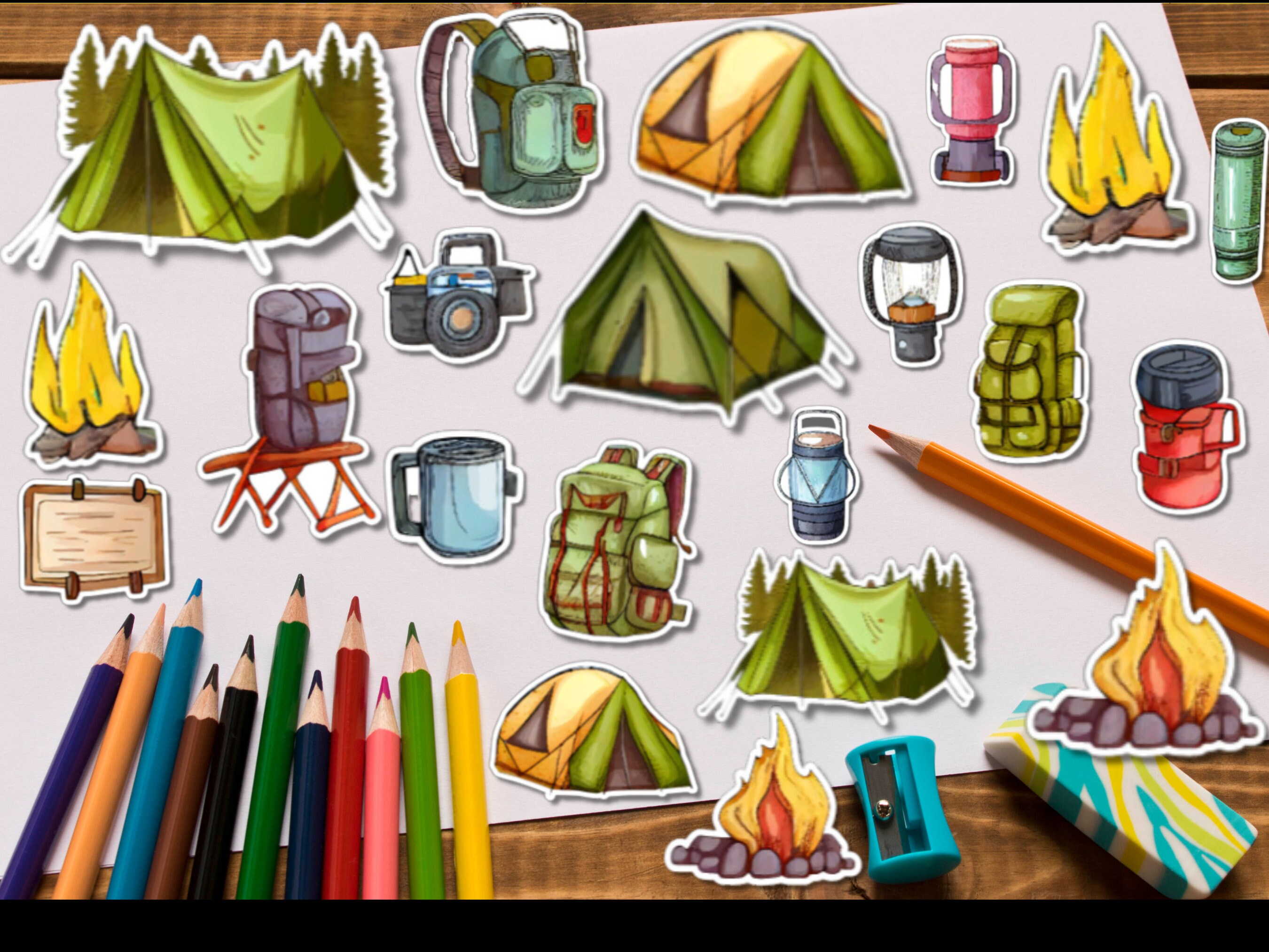 Set 20 Camping Sticker Pack Stickers Laptop Decal Planner Outdoor Mini ...