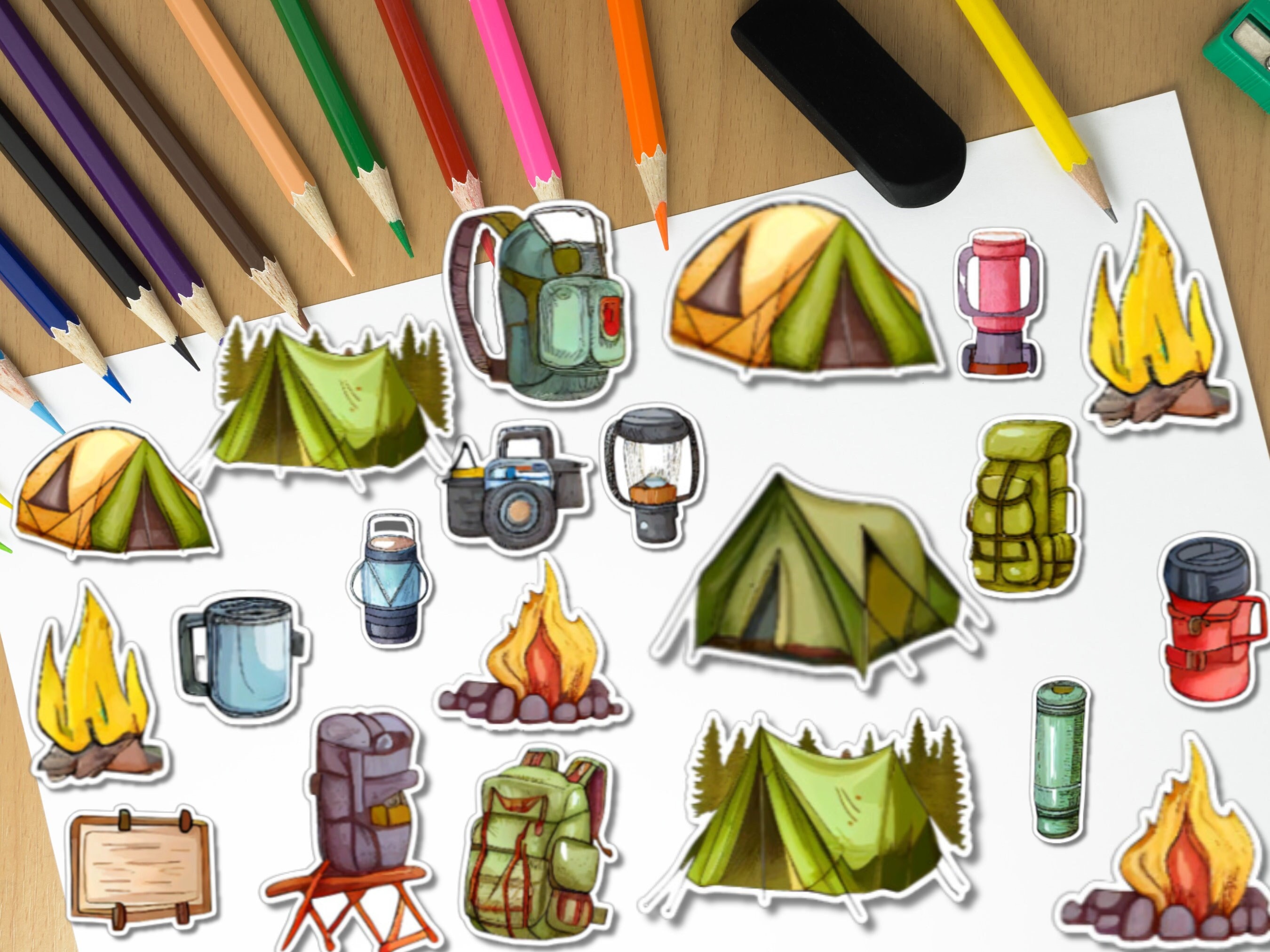 Set 20 Camping Sticker Pack Stickers Laptop Decal Planner Outdoor Mini ...