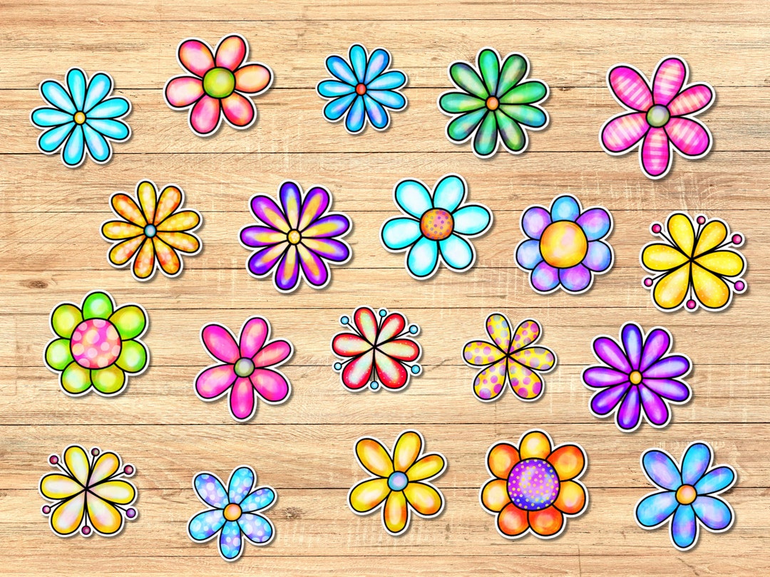 Set 20 Retro Daisy Sticker Set Vinyl Sticker Flower Laptop Decal
