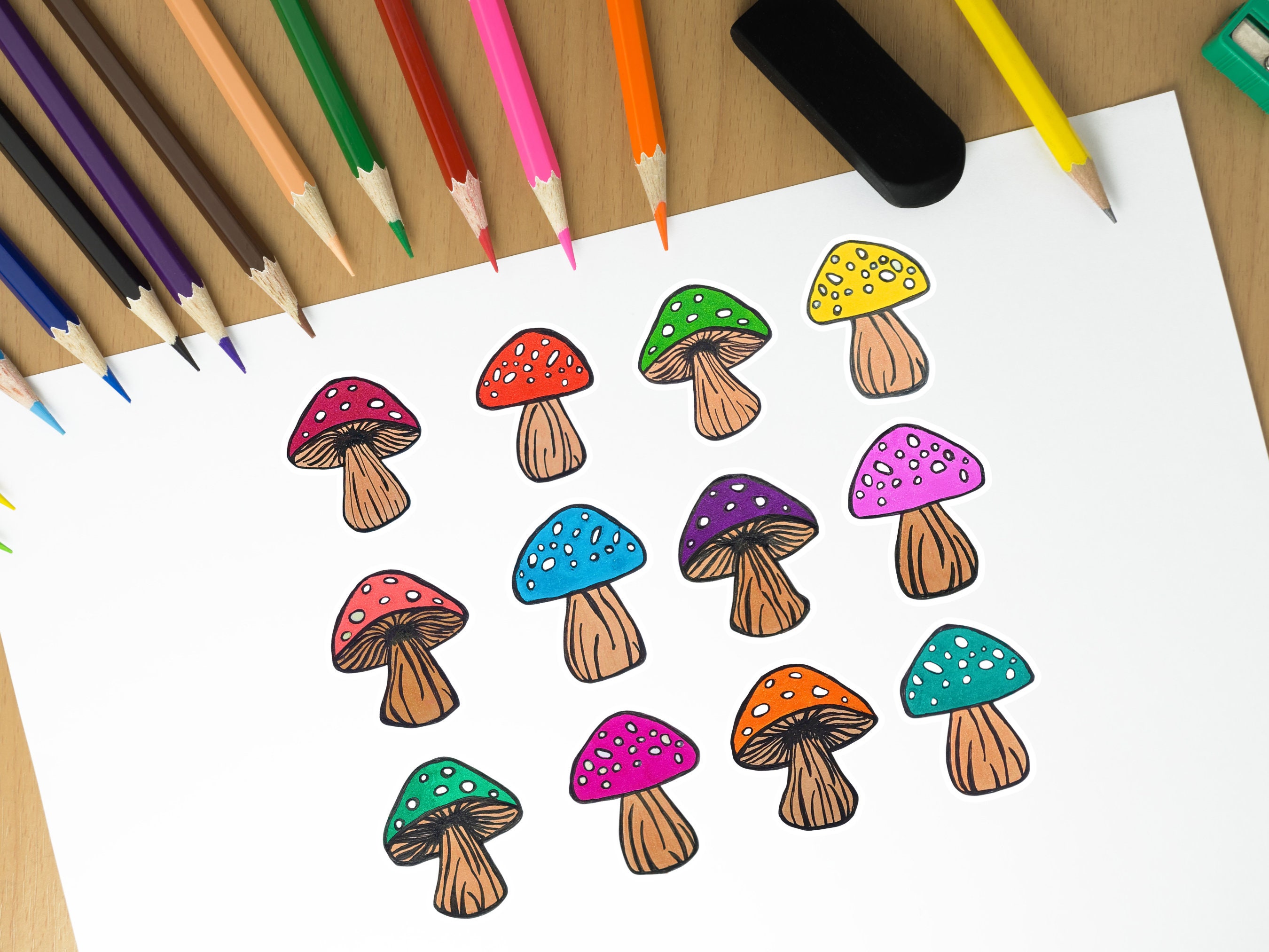 Pack Mushroom Sticker Journal Retro Mushroom Sticker Planner Stickers ...