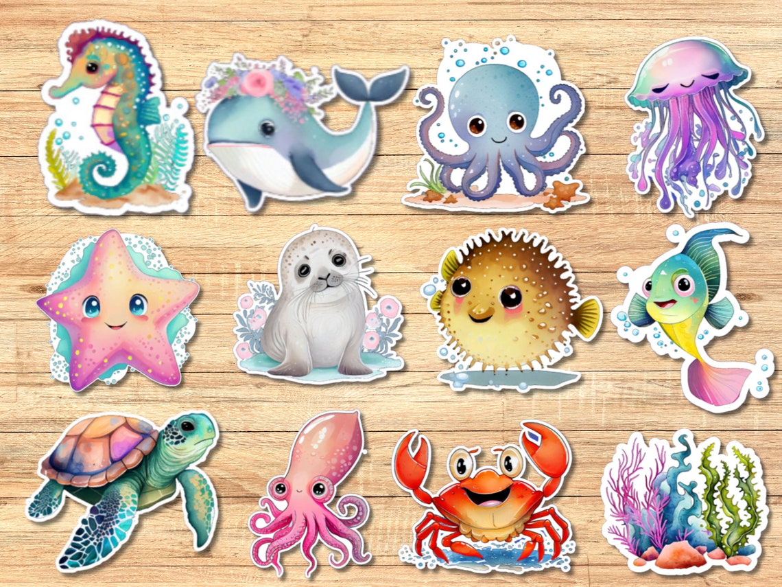12 Marine Life Sticker Set Vinyl Stickers Journal Laptop - Etsy