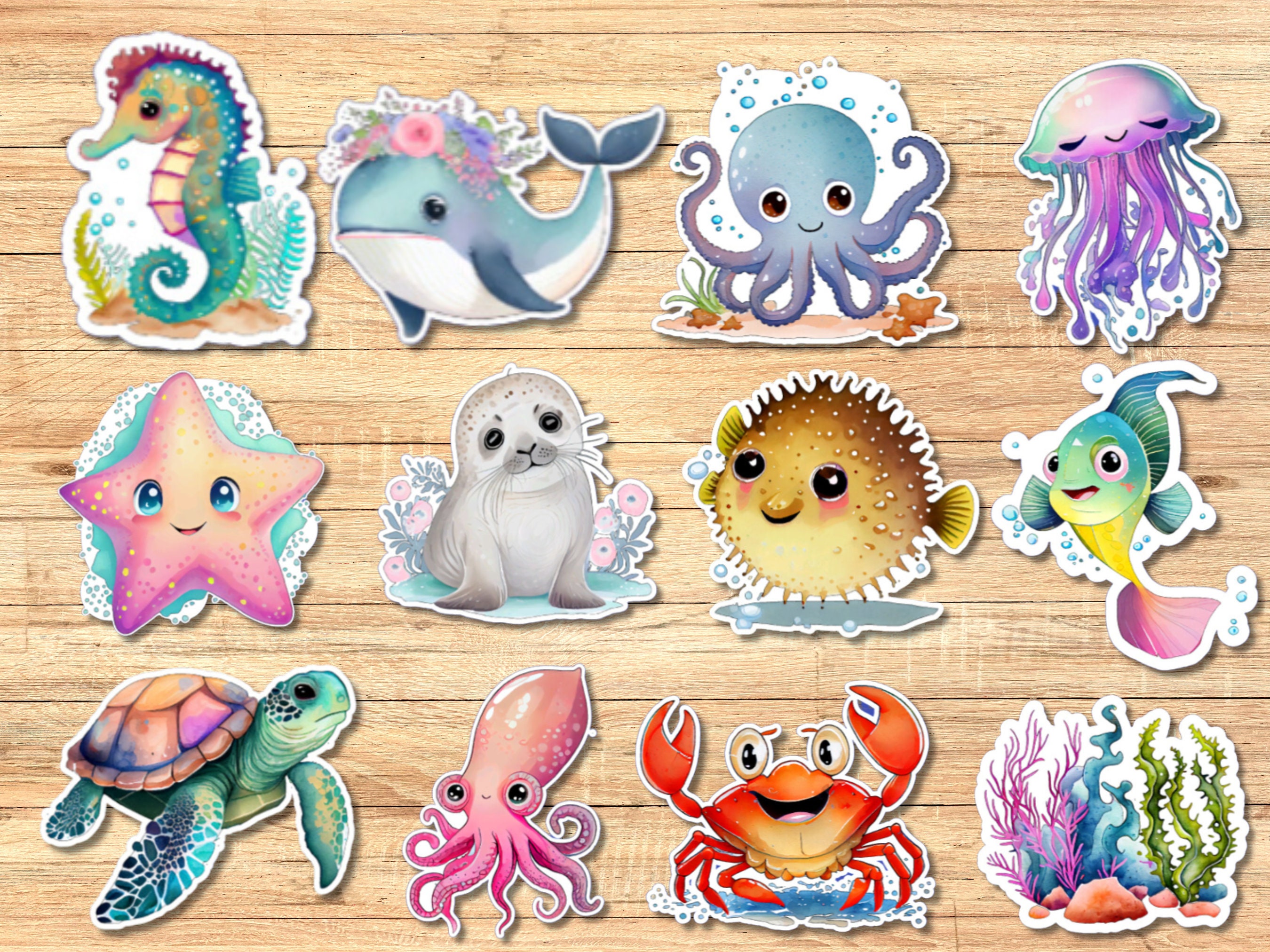 12 Marine Life Sticker Set Vinyl Stickers Journal Laptop - Etsy