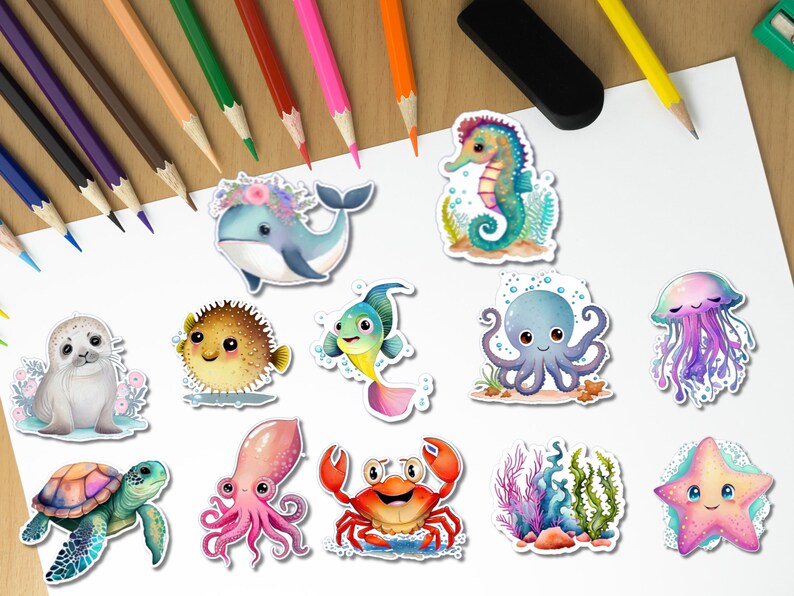 12 Marine Life Sticker Set Vinyl Stickers Journal Laptop - Etsy