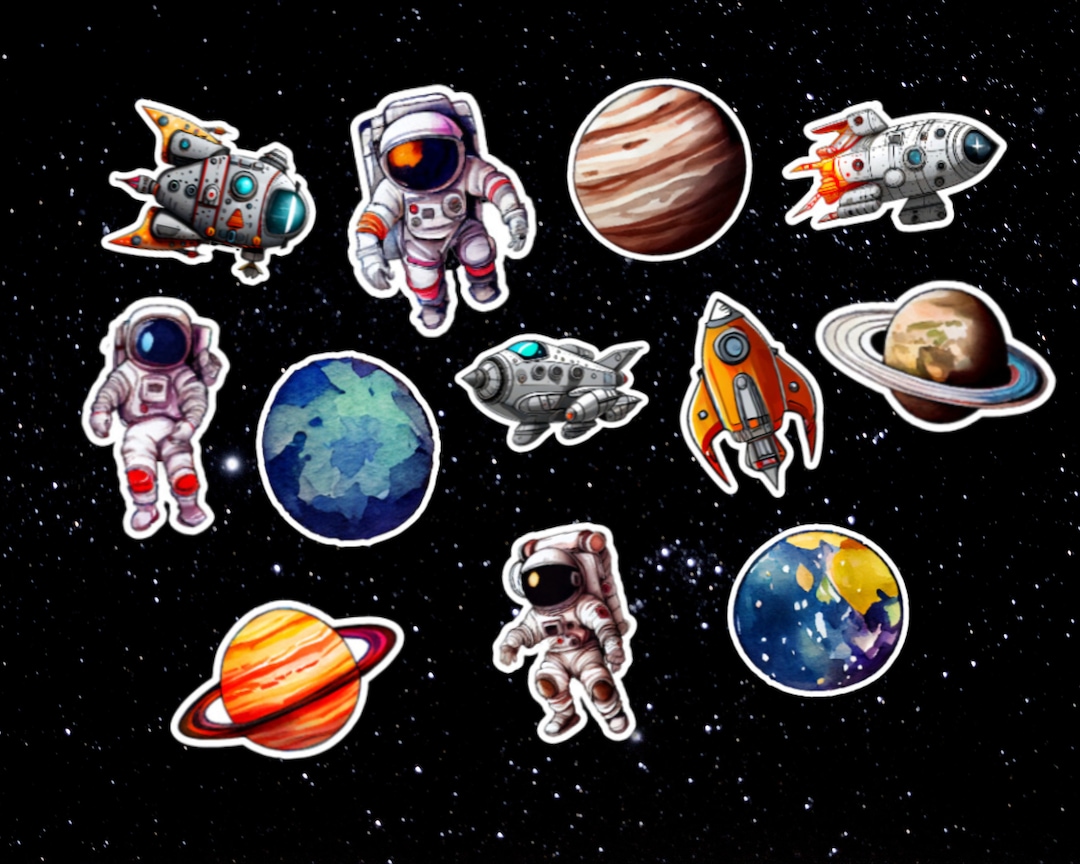 Set 12 Space Sticker Journal Decal Laptop Mini Stickers Planner Planet ...