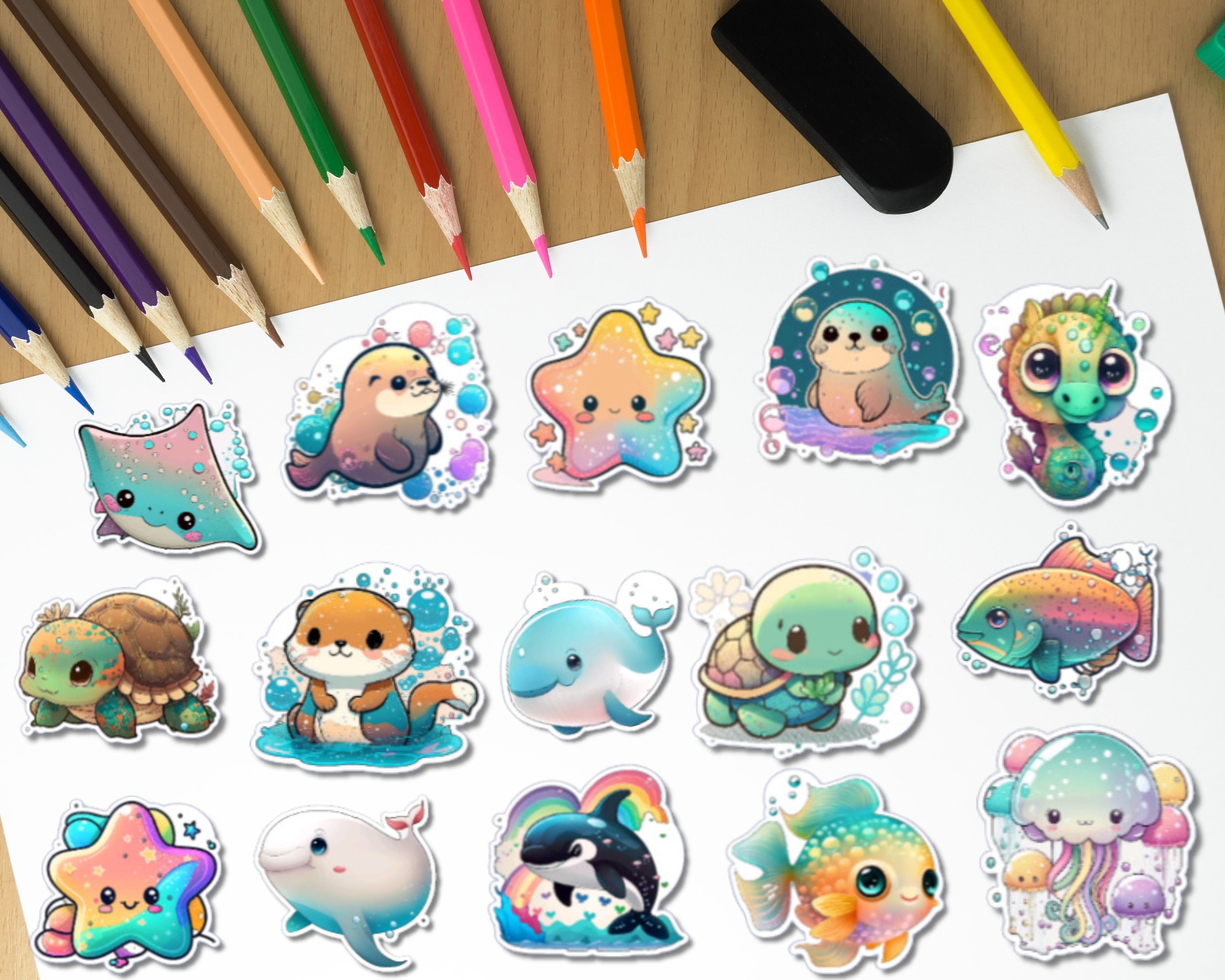 Set 15 Cute Kawaii Sea Animal Sticker Fish Sticker Planner - Etsy