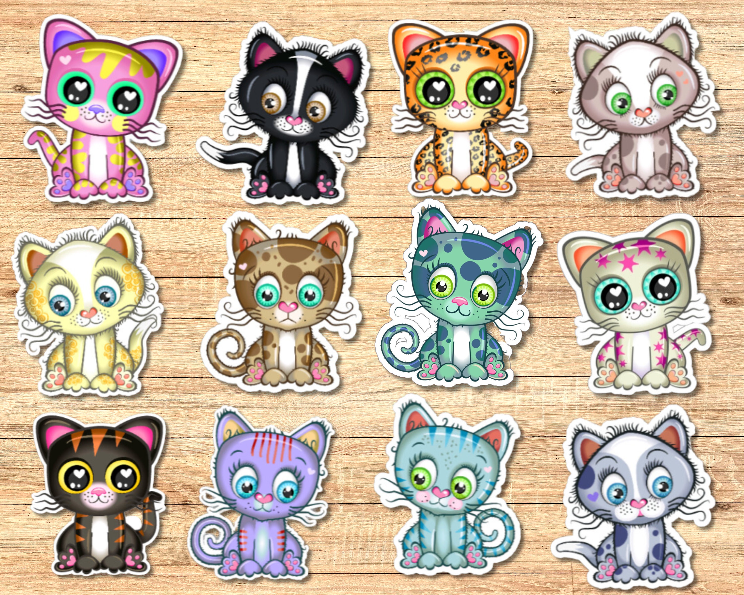 Set 12 Cute Cat Stickers Planner Mini Sticker Journal Laptop Sticker ...