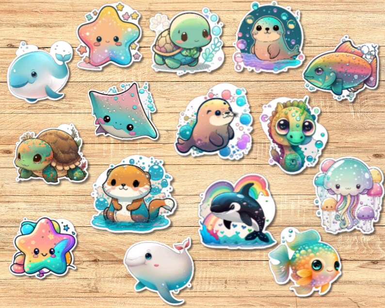 Set 15 Cute Kawaii Sea Animal Sticker Fish Sticker Planner Sticker ...